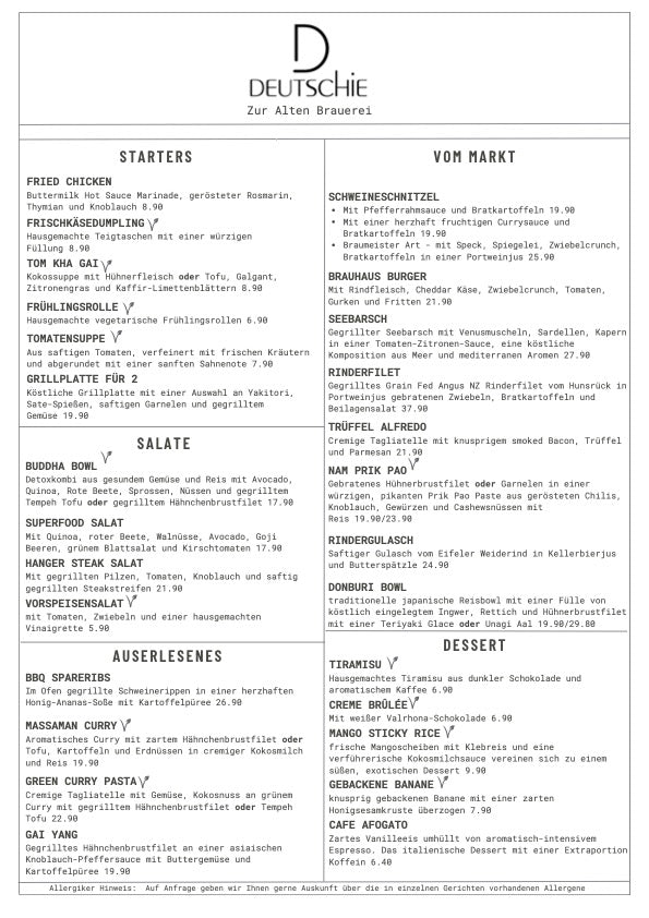 Speisekarte– Deutschie